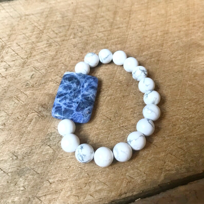 Blue and White Beaded Bracelet, Blue Bead Bracelet, White Bead Bracelet ...