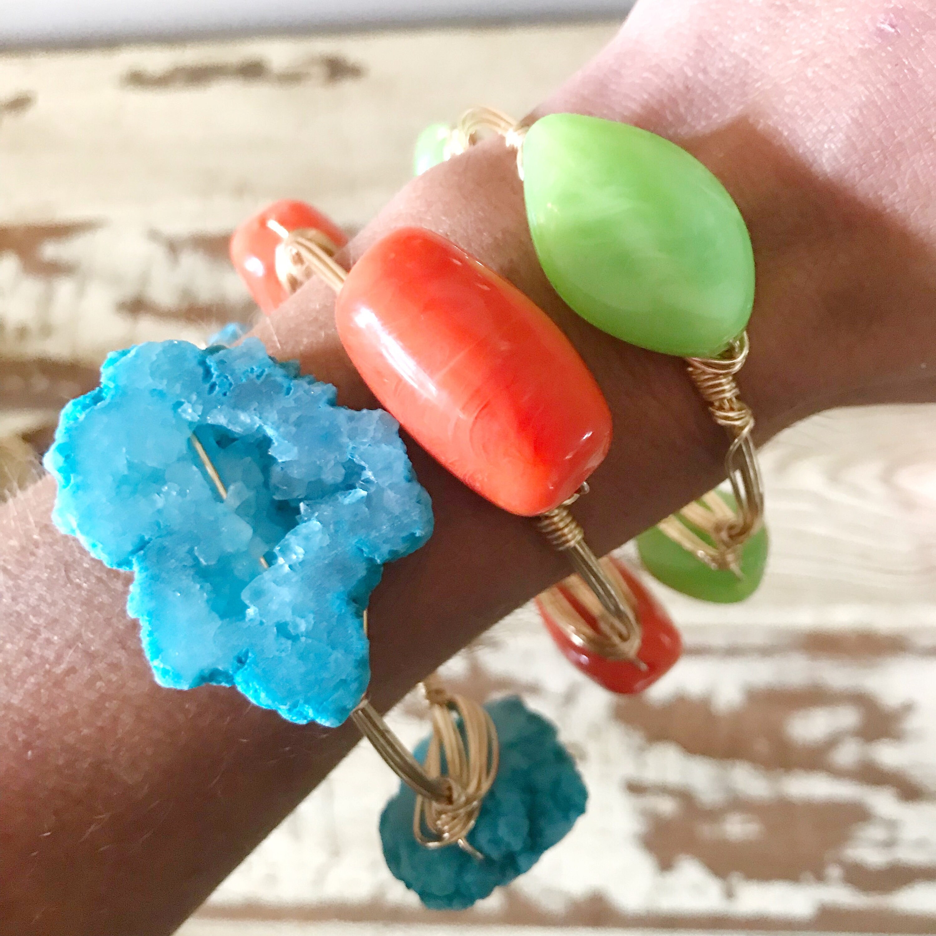 Orange Bead Wire Bangle Orange Bead Bangle Florida Bangle - Etsy