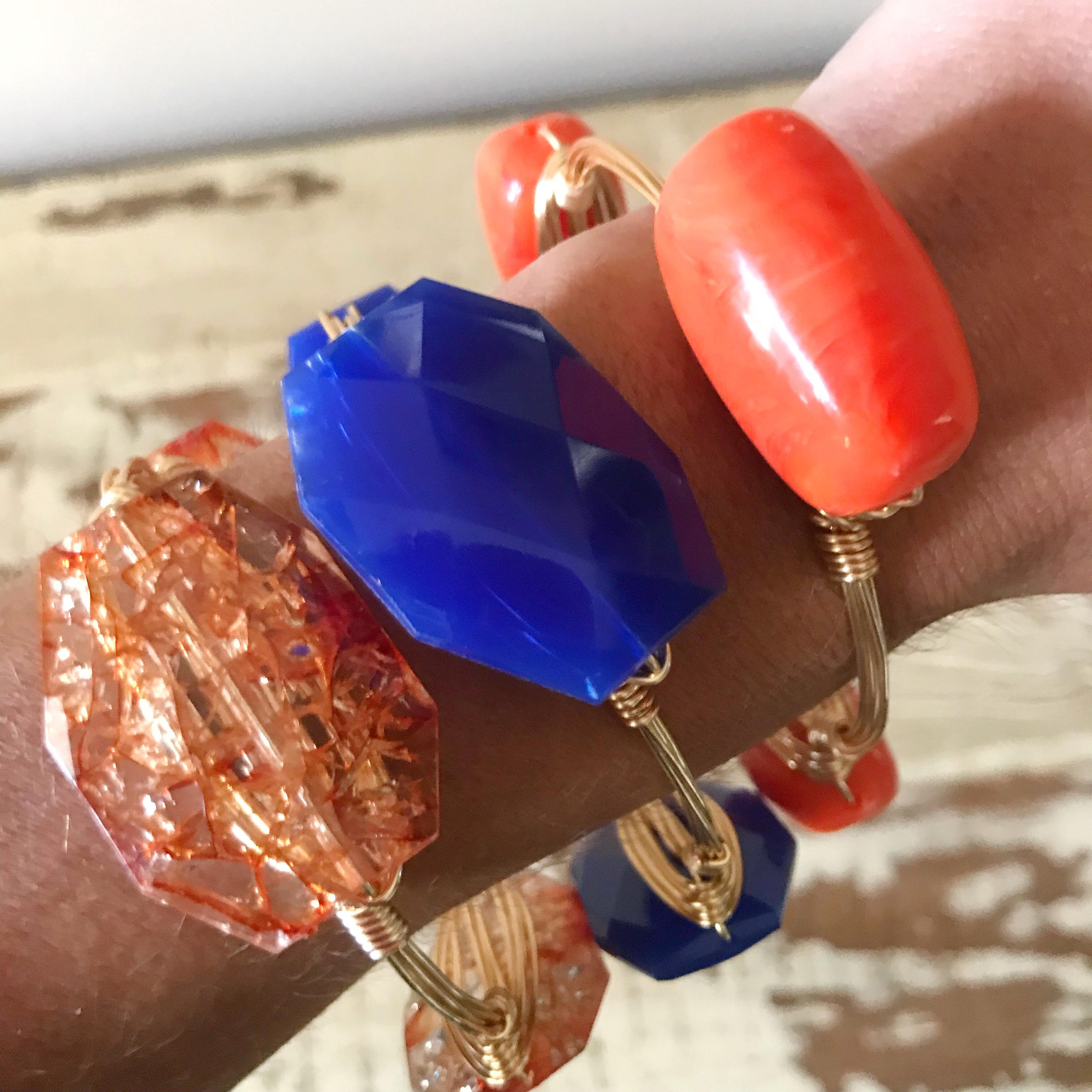 Orange Bead Wire Bangle Orange Bead Bangle Florida Bangle - Etsy