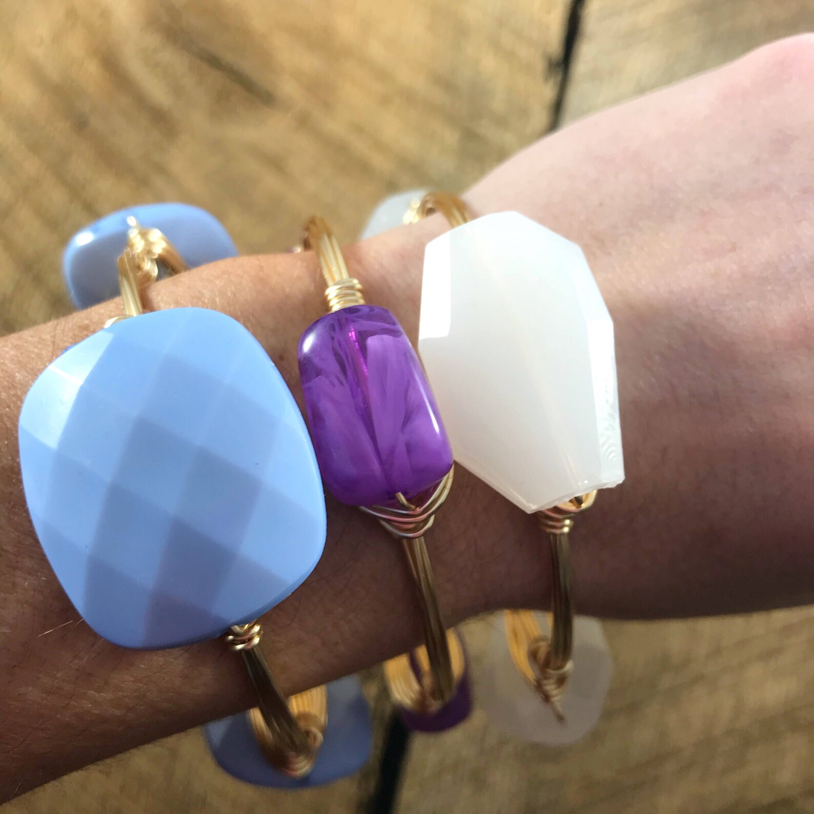 Periwinkle Acrylic Wire Wrap Bangle, Periwinkle Bead Bangle, Bourbon ...