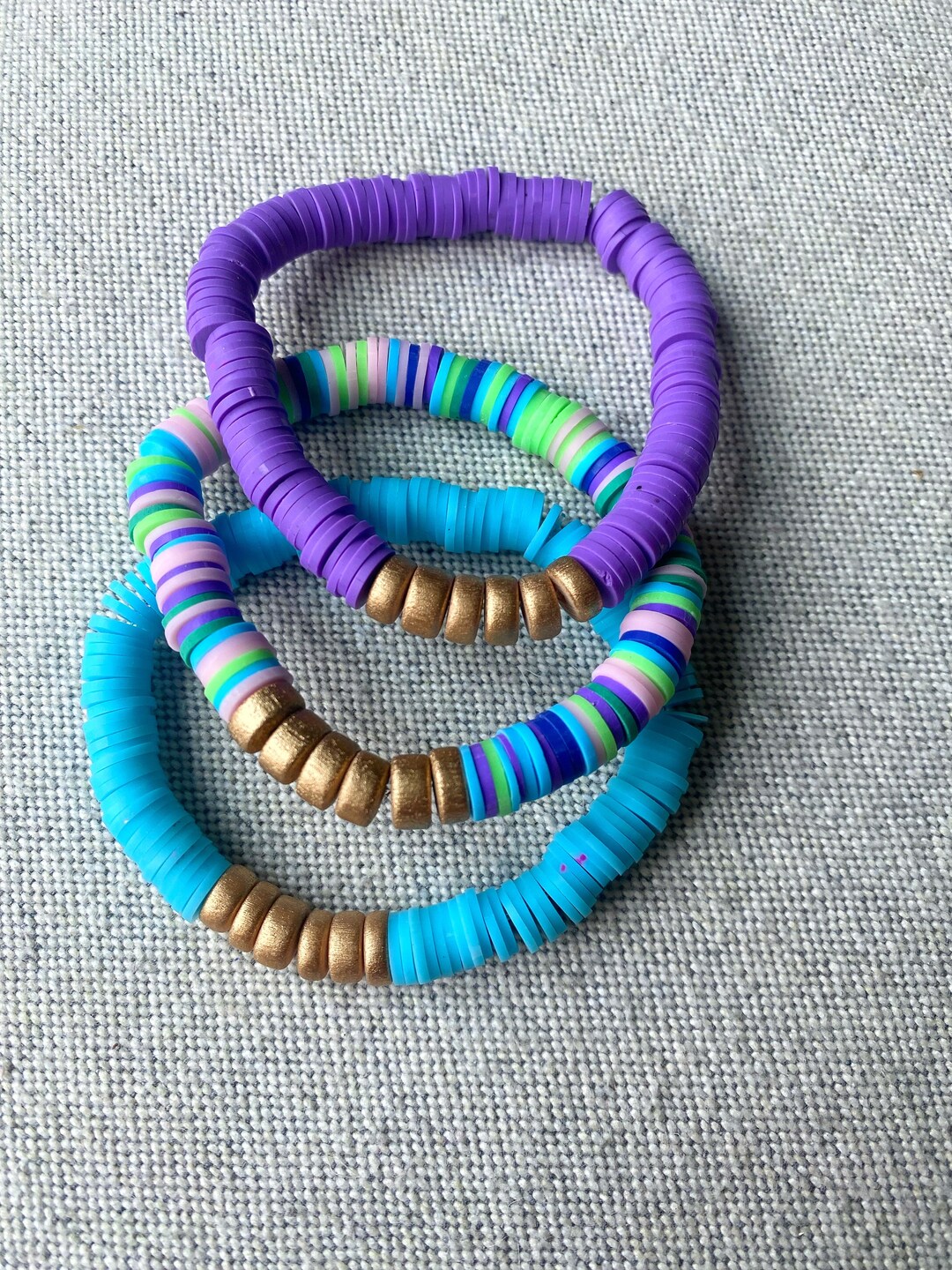 Blue Vinyl Heishi Bead Bracelet, Sky Blue Vinyl Bracelet, Blue Beaded ...