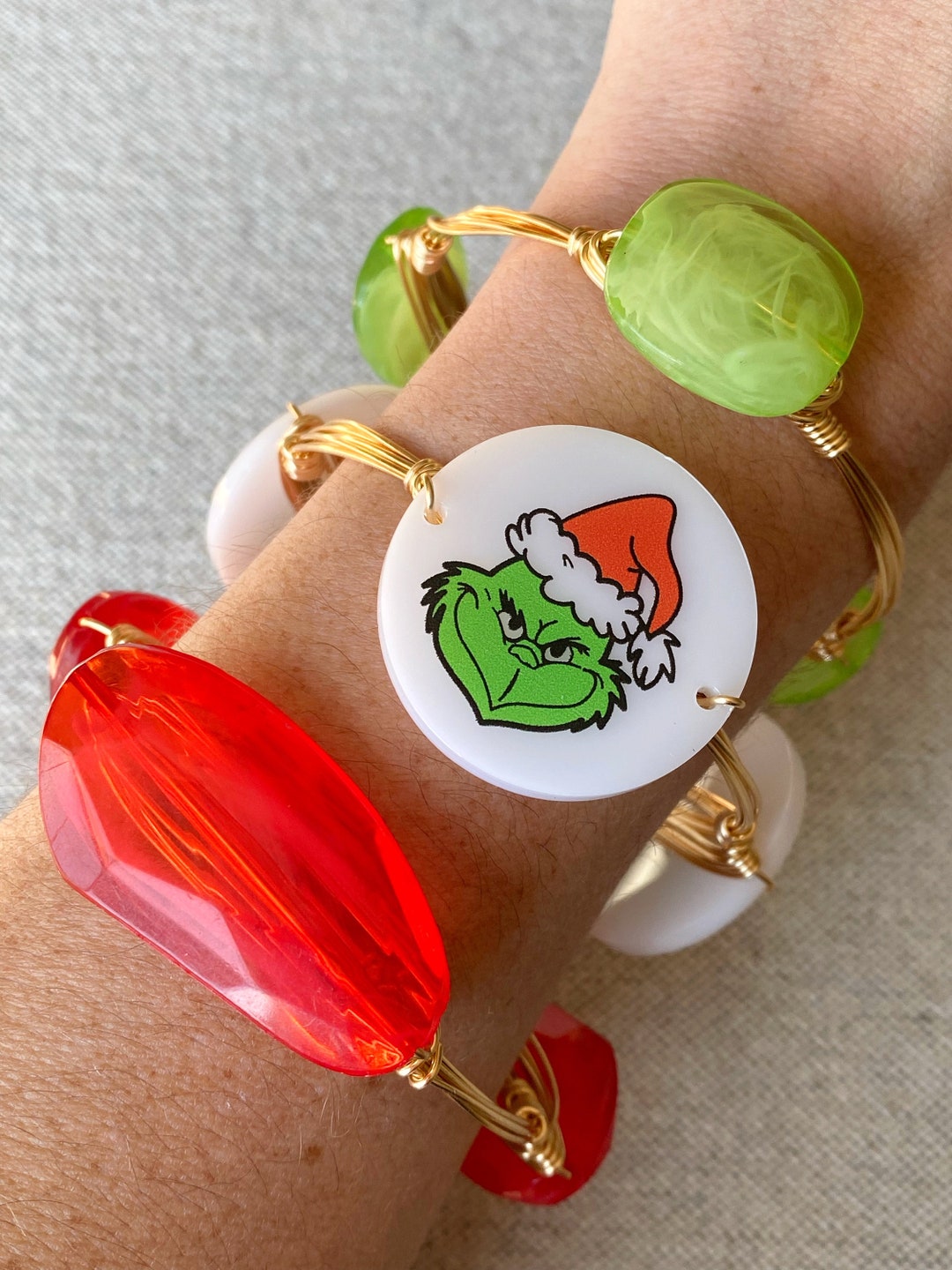 Grinch Bangle, Green Bangle, Christmas Jewelry, Christmas Bracelet ...
