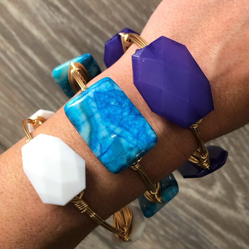 Blue Lace Agate Wire Bangle Blue Agate Bangle Blue Bangle | Etsy