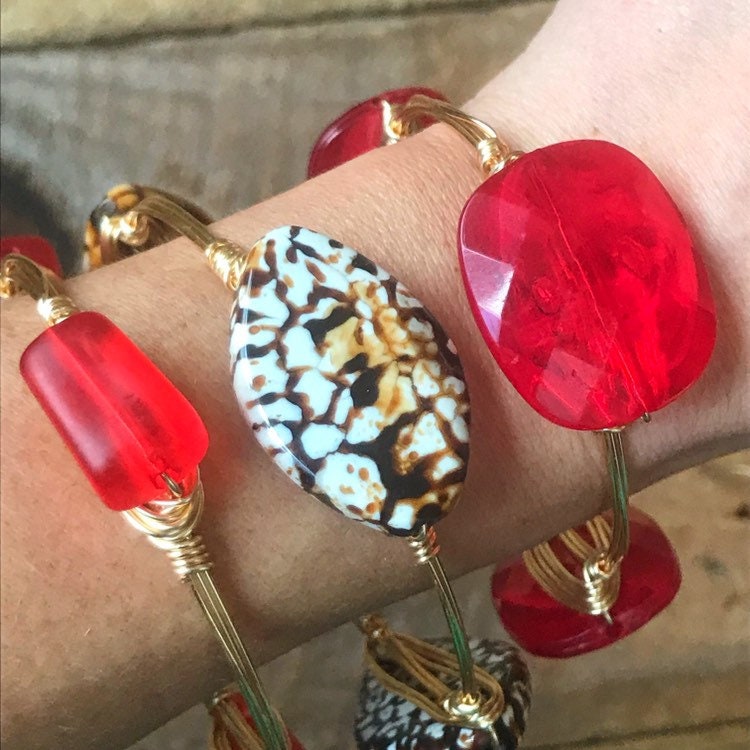 Red Bangle Matte Red Bangle Red Acrylic Bangle Gold Wire - Etsy