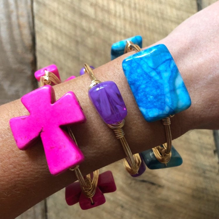 Blue Lace Agate Wire Bangle Blue Agate Bangle Blue Bangle | Etsy