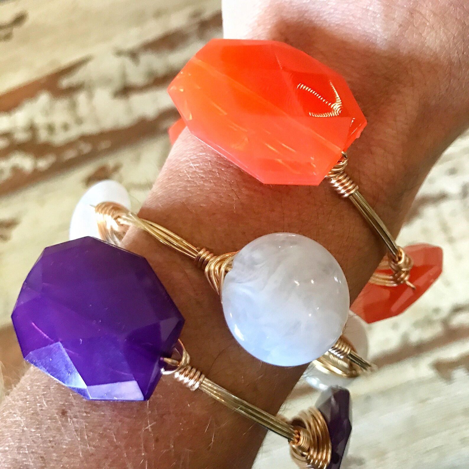 Purple Acrylic Bead Wire Bangle, Purple Bead Bangle, Bourbon and ...