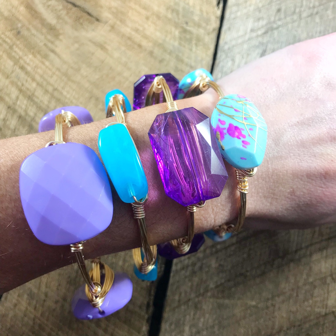 Purple Acrylic Bangle Purple Bead Bangle Purple Bangle | Etsy