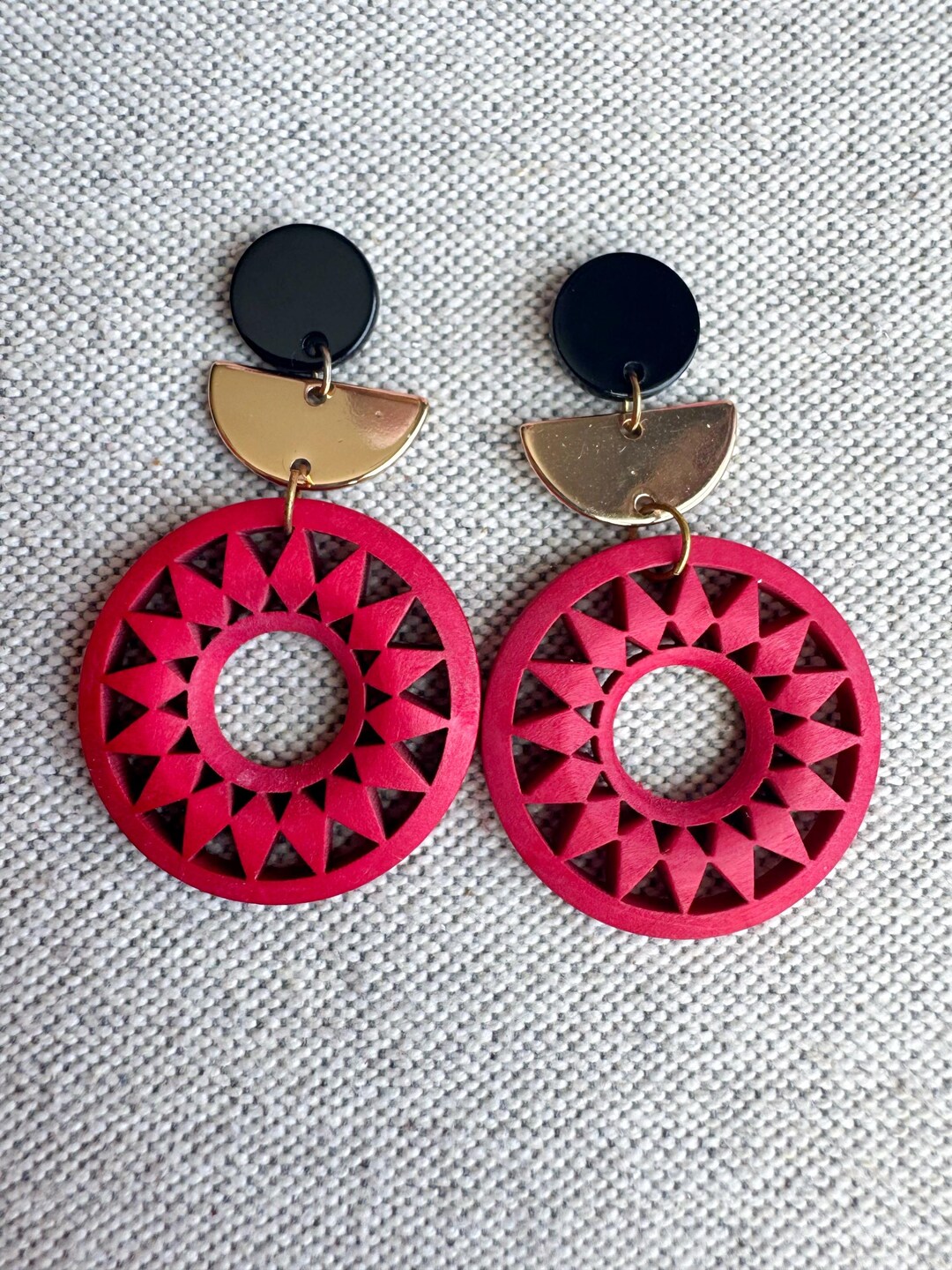 Red and Black Beaded Earrings , Red and Black Earrings, Red Earrings ...