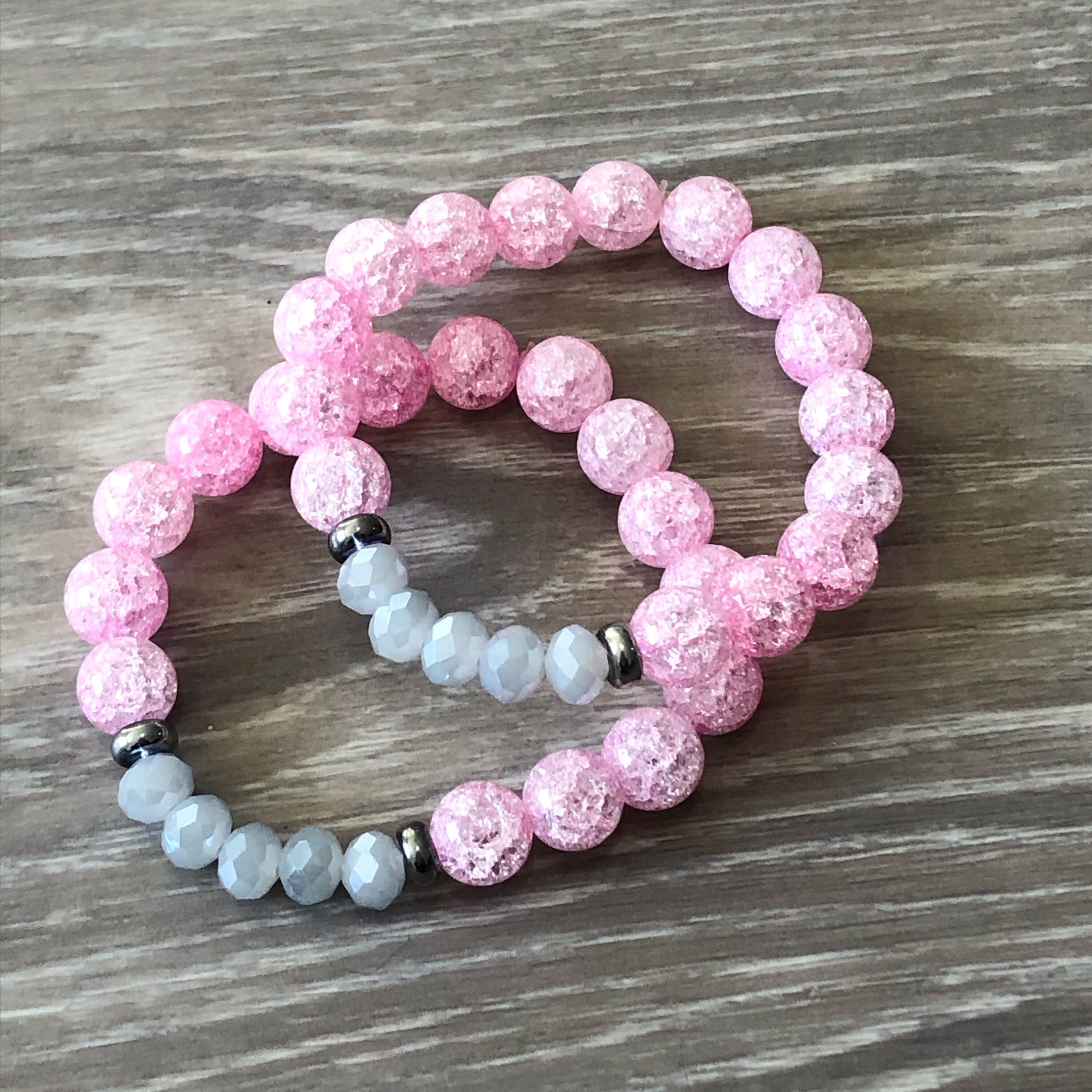 Pink and Gray Beaded Bracelet Pink Bracelet Pink Bead | Etsy