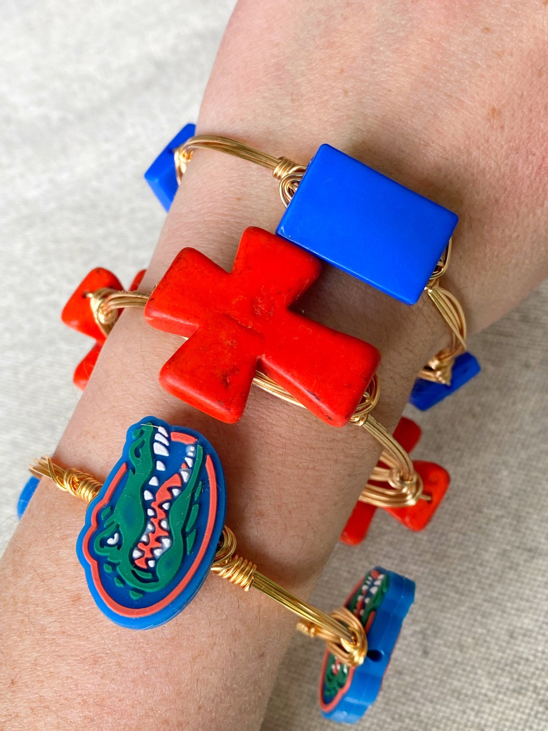 Blue Silicone Alligator Bangle Bracelet, Gator Bead Bangle, Bourbon and ...