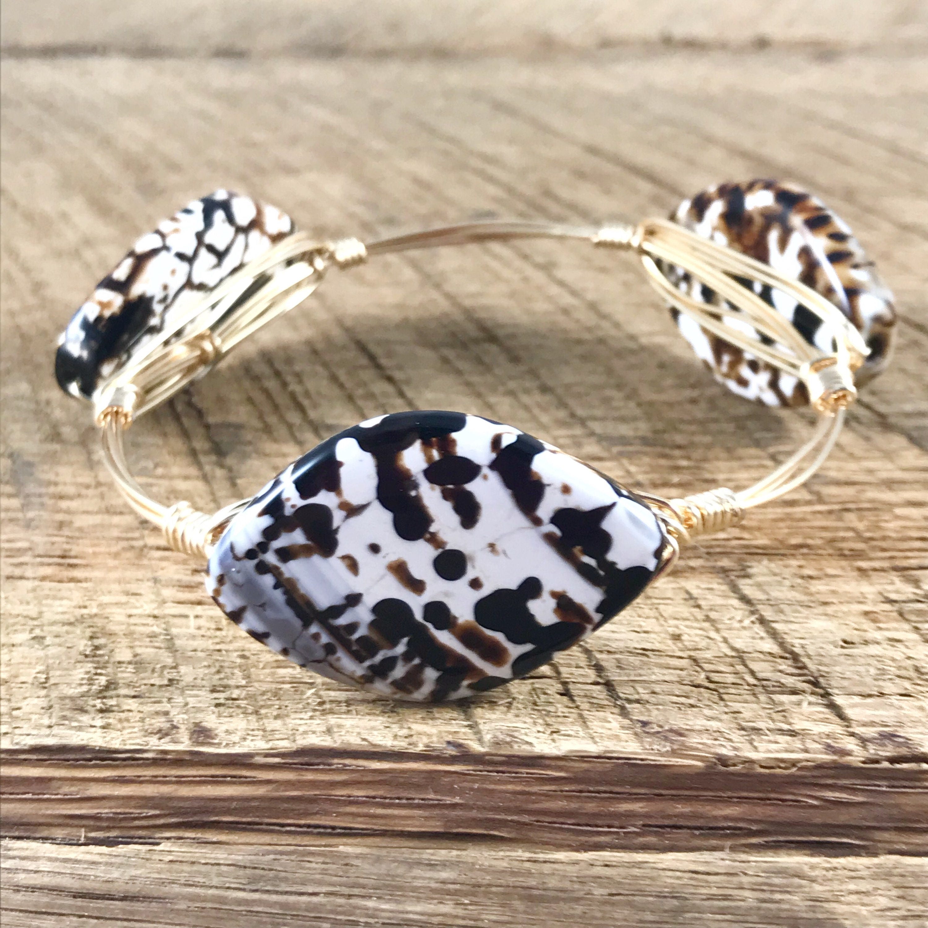 Brown and White Spotted Agate Bangle Brown Agate Bangle | Etsy