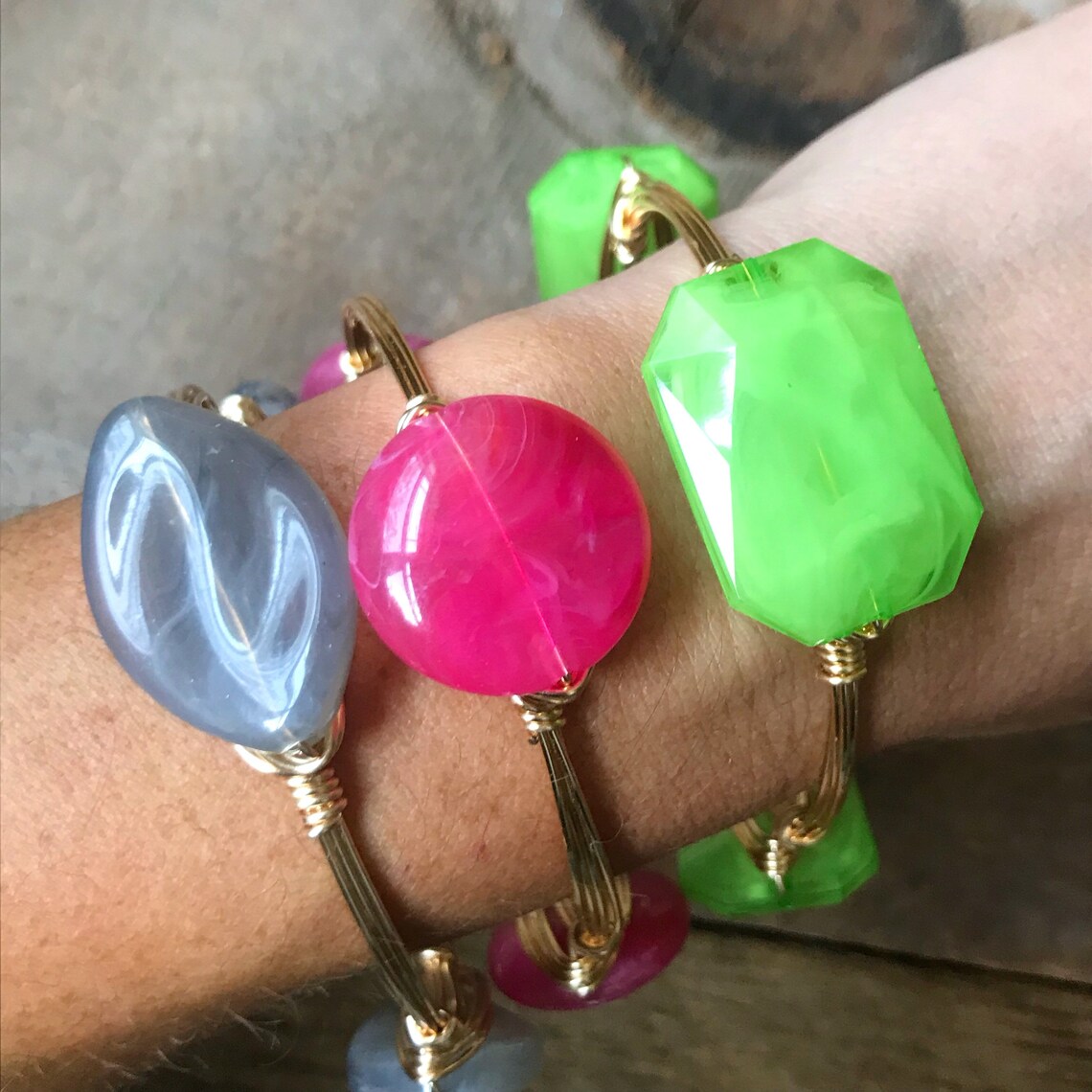 Grey Acrylic Bead Bangle Gray Bead Bangle Bourbon and - Etsy