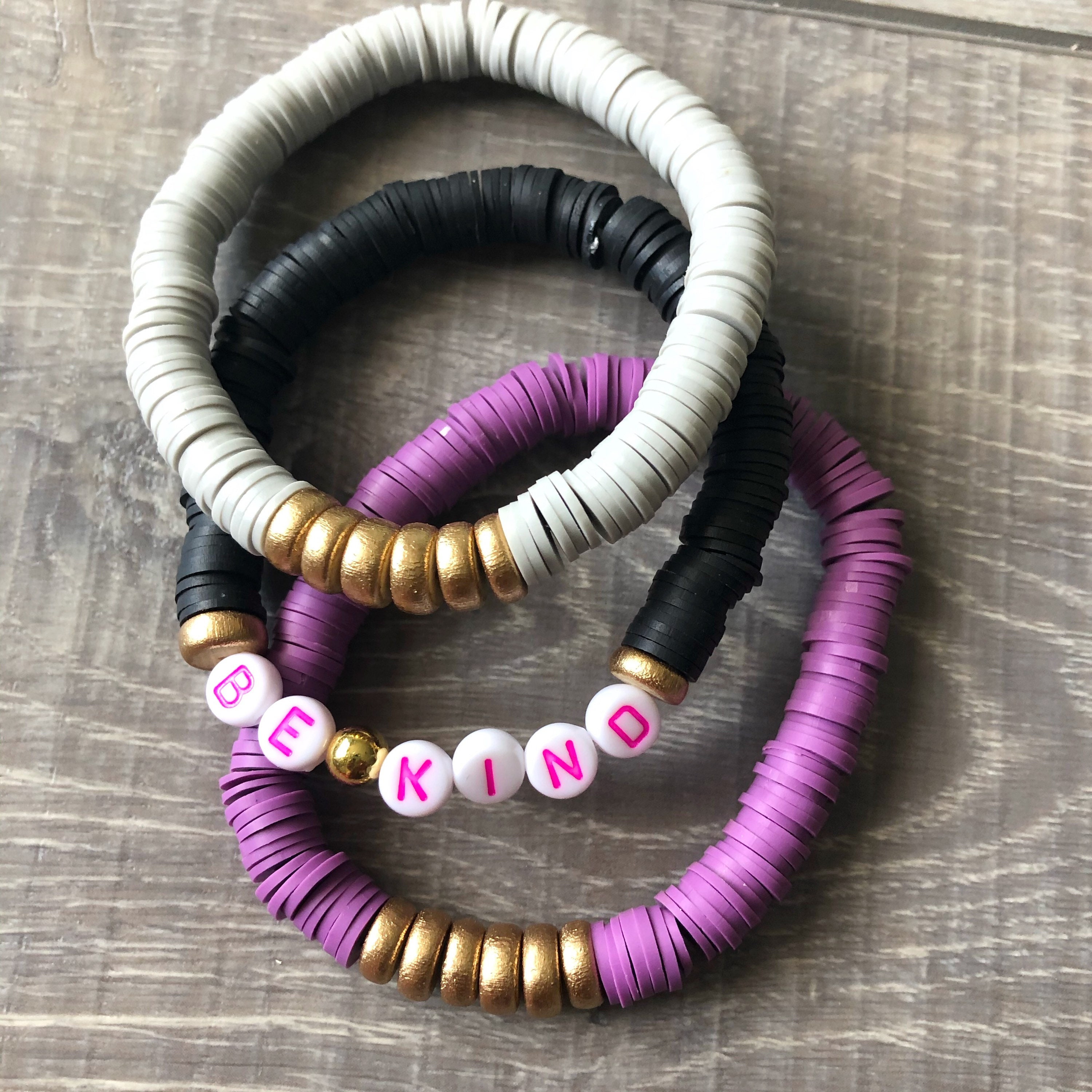 Gray Vinyl Heishi Bead Bracelet Grey Vinyl Bracelet Gray - Etsy