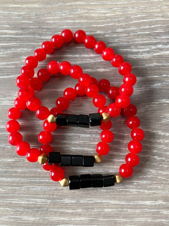 Red and Black Bead Bracelets Red and Black Bracelets Red | Etsy