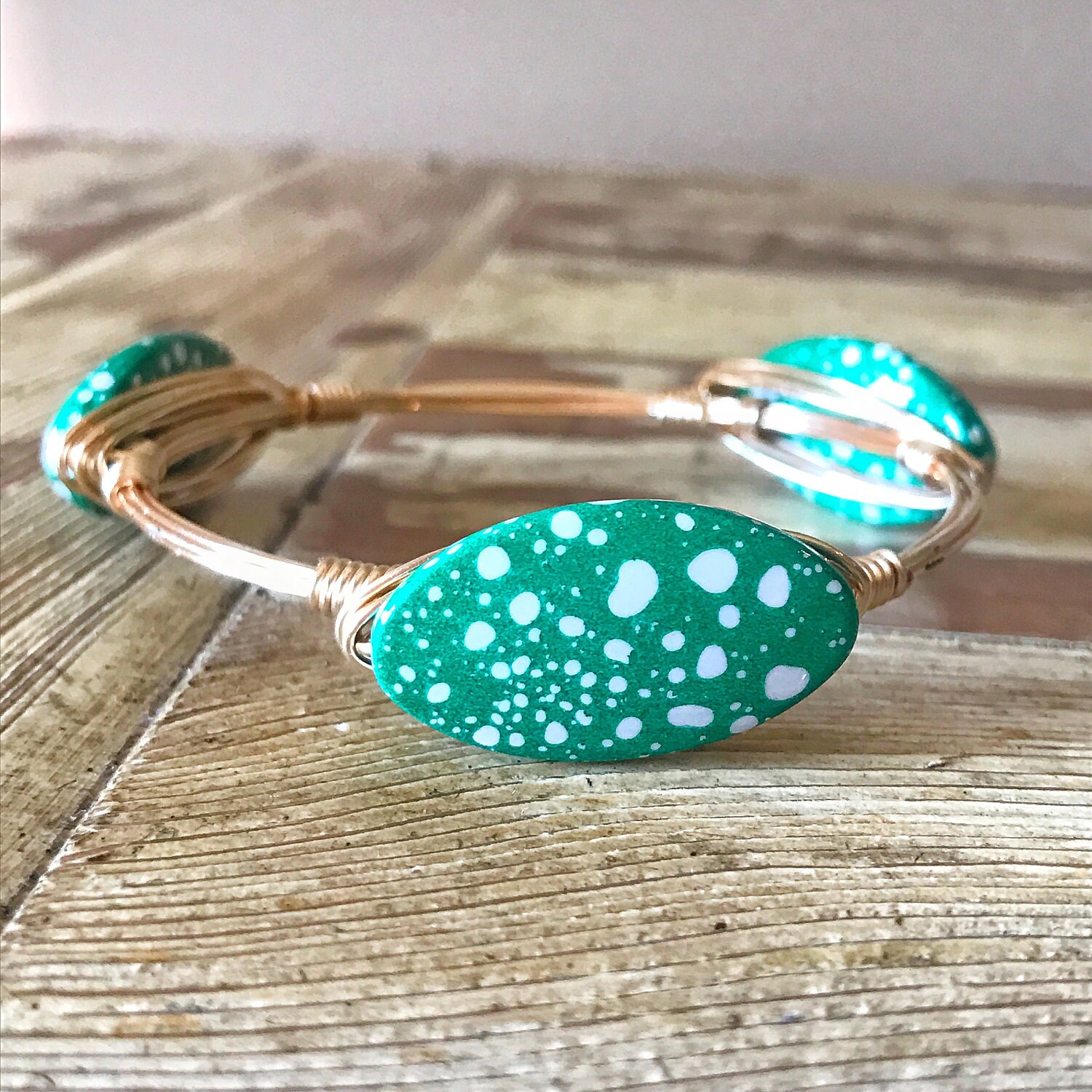 Green Spotted Bangle, Green Bead Bangle, Green Bangle, Bourbon and ...