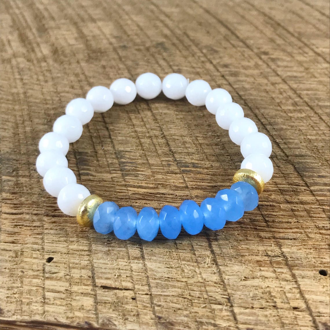 Blue and White Bracelet, Blue Bead Bracelet, White Bead Bracelet, Light ...