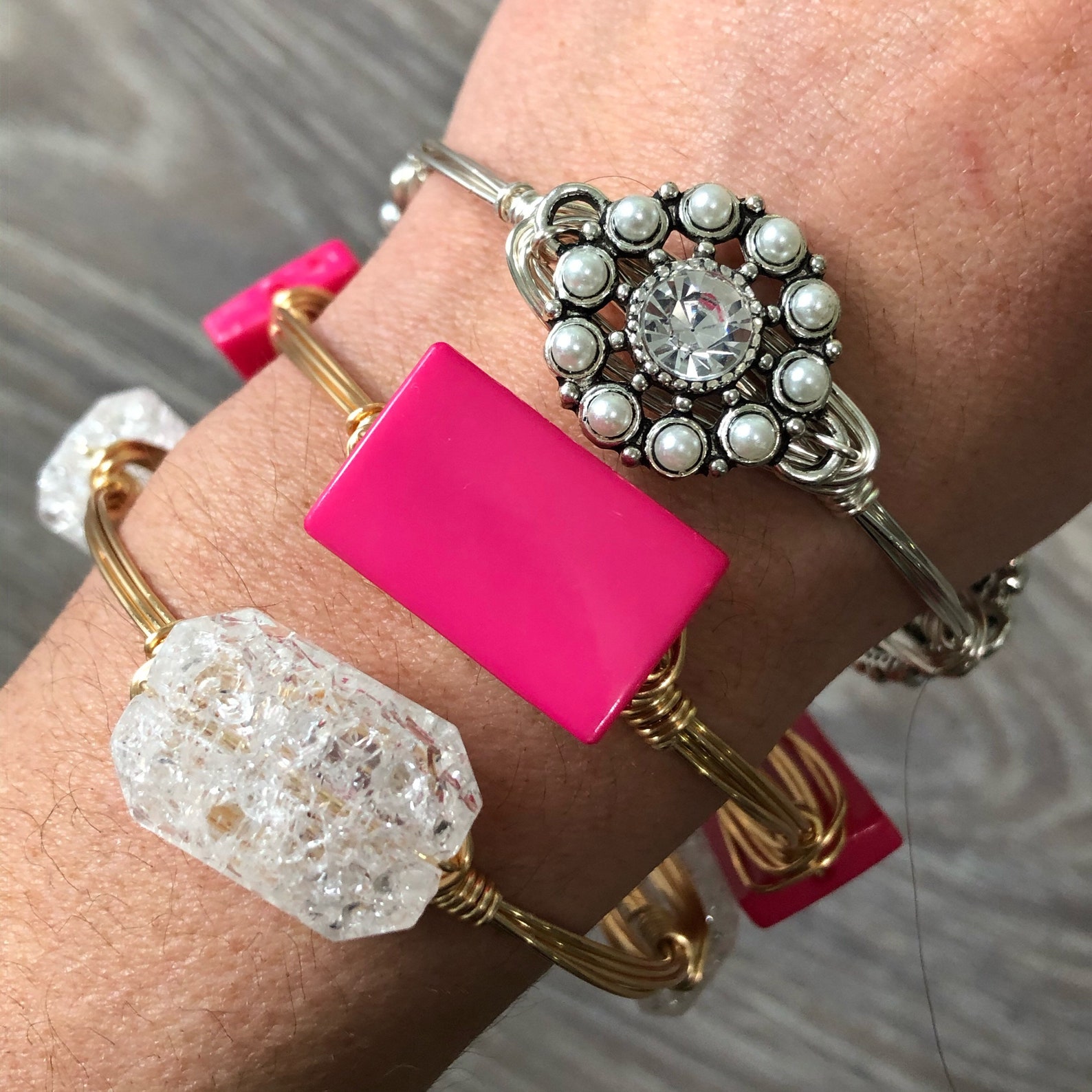 White Acrylic Bead Wire Bangle White Bead Bangle White Wire | Etsy