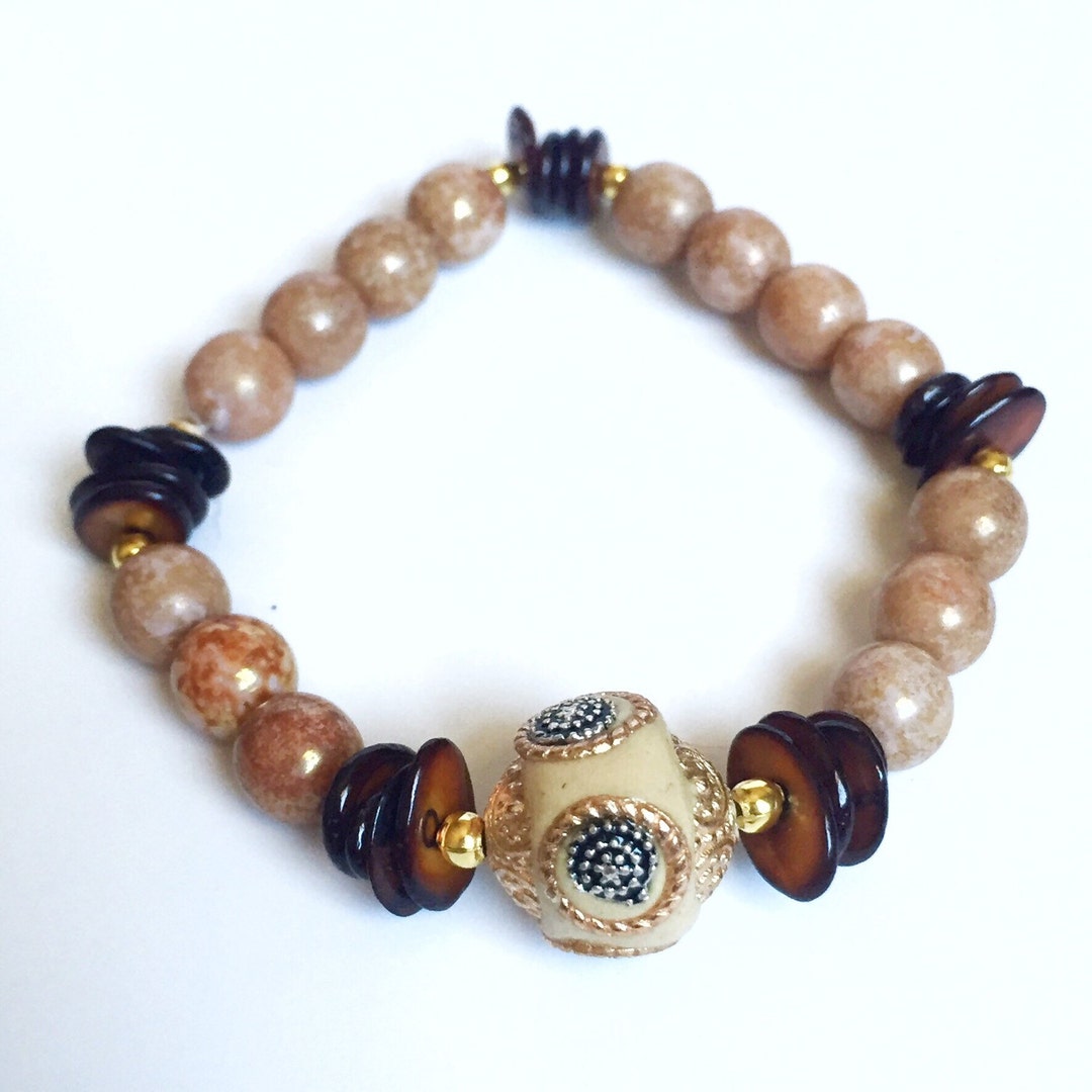 Tan and Brown Bead Bracelet, Tan Bead Bracelet, Brown Bead Bracelet ...