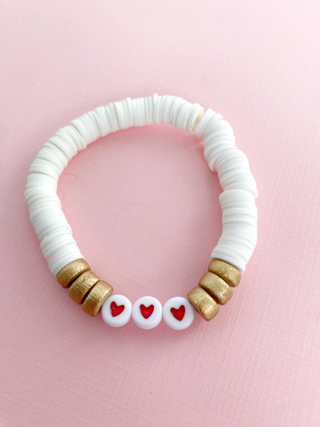 White Vinyl Heishi Bead Bracelet, White Vinyl Bracelet, White ...