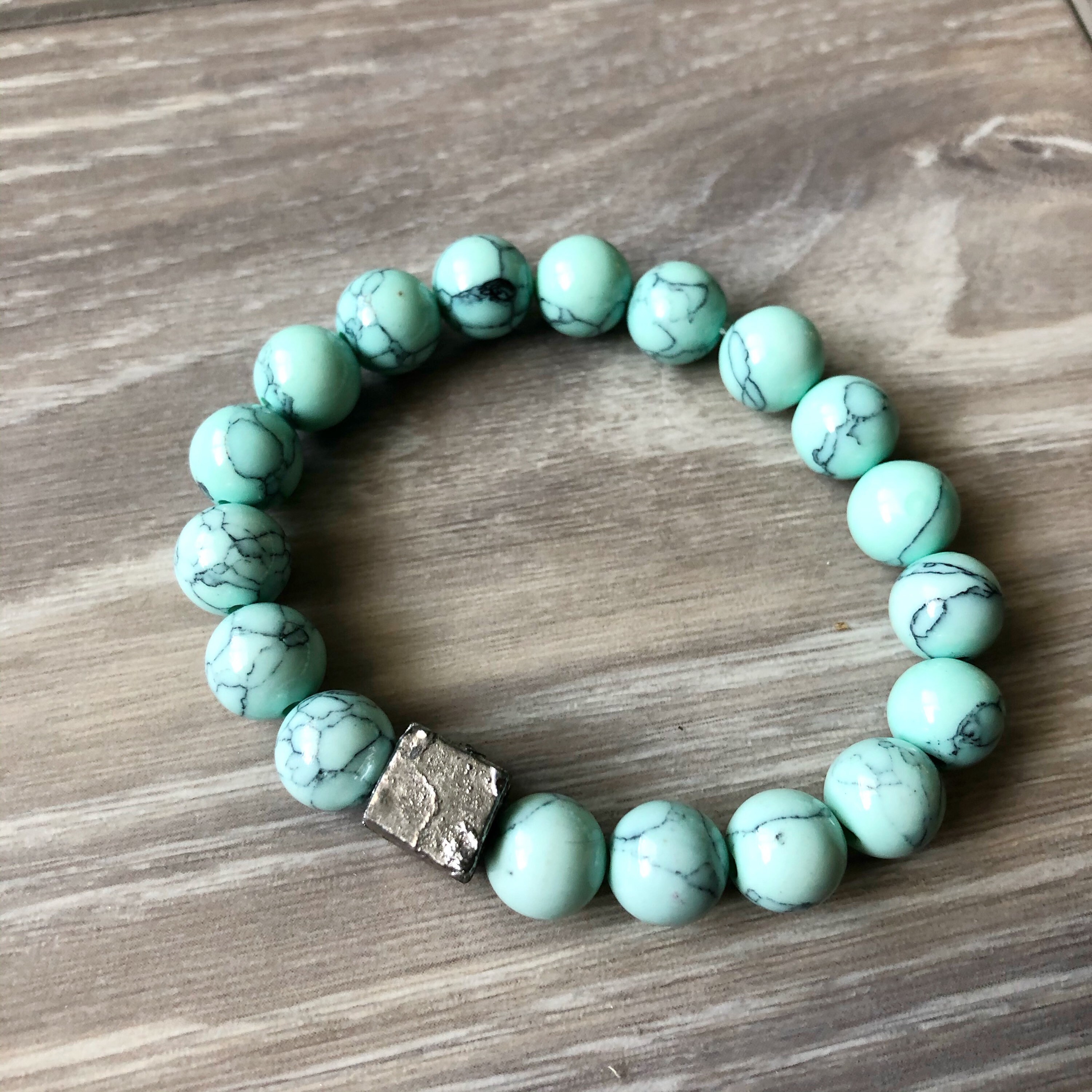 Mint and Silver Beaded Bracelet, Mint Beaded Bracelet, Stackable ...