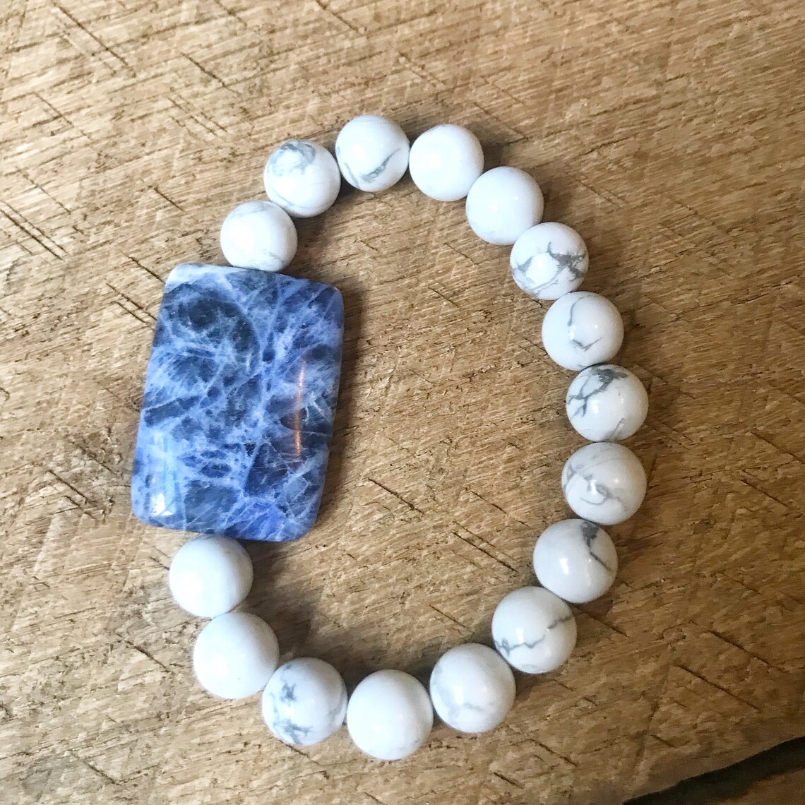 Blue and White Beaded Bracelet, Blue Bead Bracelet, White Bead Bracelet ...