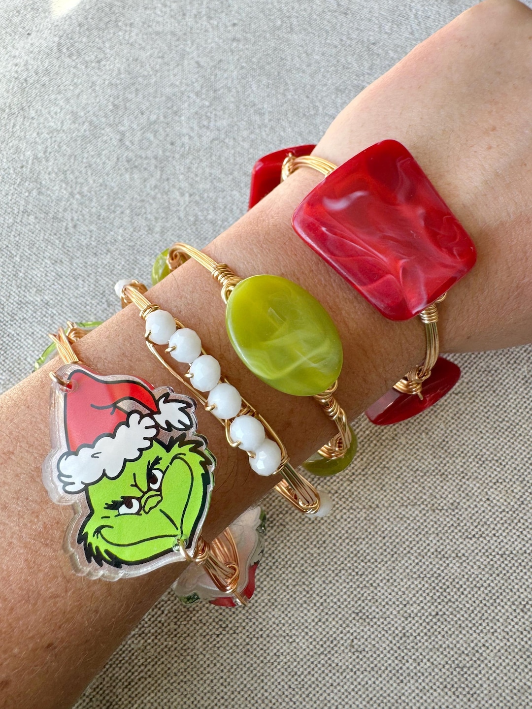 Grinch Bangle, Green Bangle, Christmas Jewelry, Christmas Bracelet ...