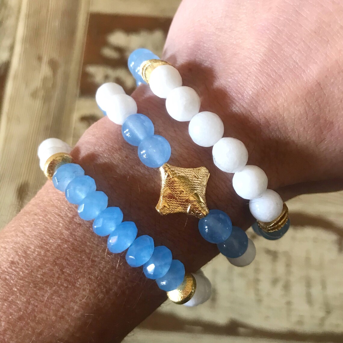 Blue and White Bracelet Blue Bead Bracelet White Bead | Etsy