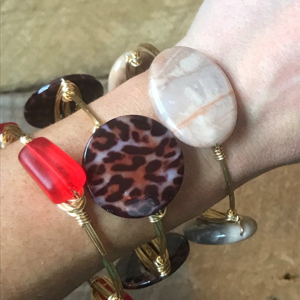 Red Bangle Matte Red Bangle Red Acrylic Bangle Gold Wire - Etsy