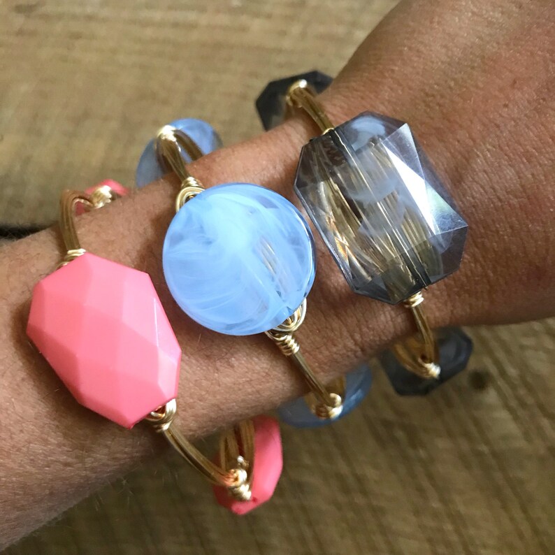 Grey Acrylic Bead Bangle Gray Bead Bangle Bourbon and | Etsy