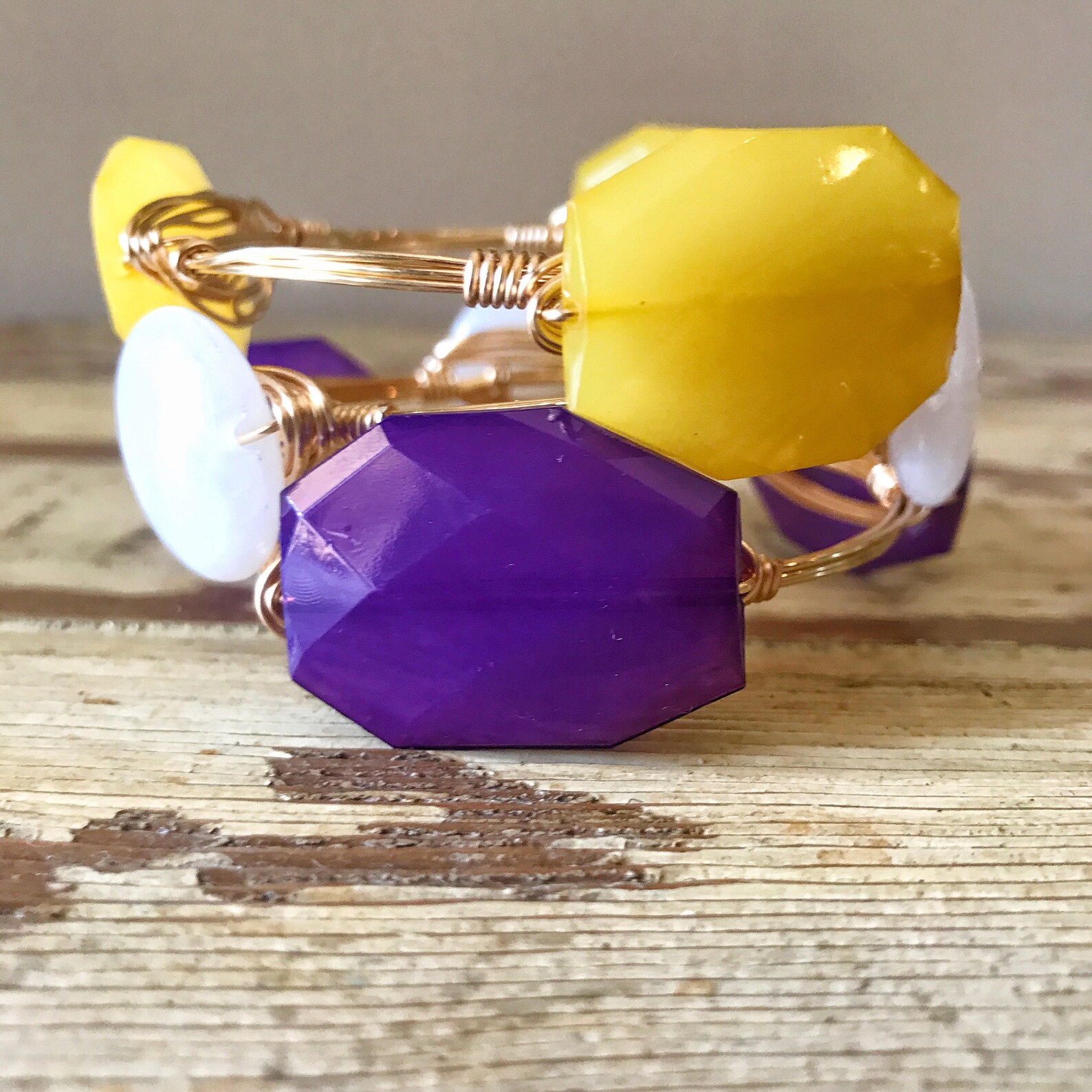 Purple Acrylic Bead Wire Bangle, Purple Bead Bangle, Bourbon and ...