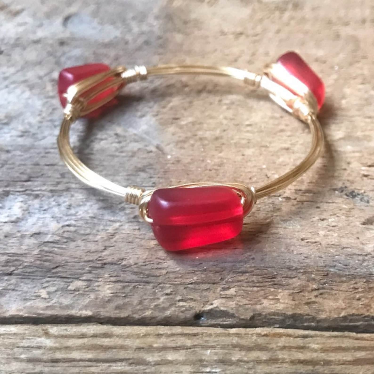 Red Bangle Matte Red Bangle Red Acrylic Bangle Gold Wire - Etsy