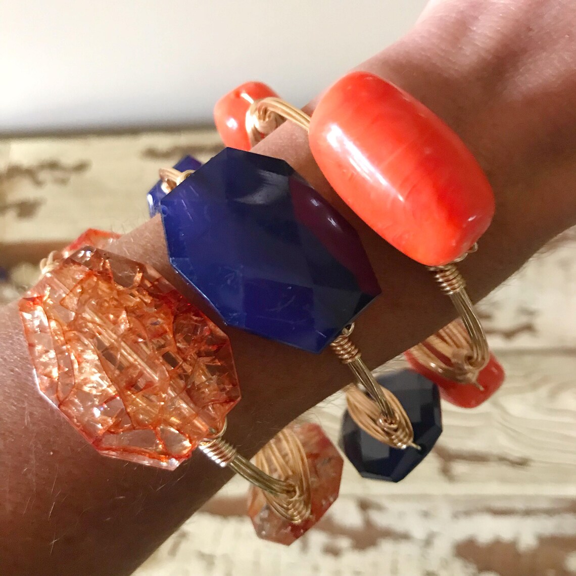 Orange Bead Wire Bangle Orange Bead Bangle Florida Bangle - Etsy