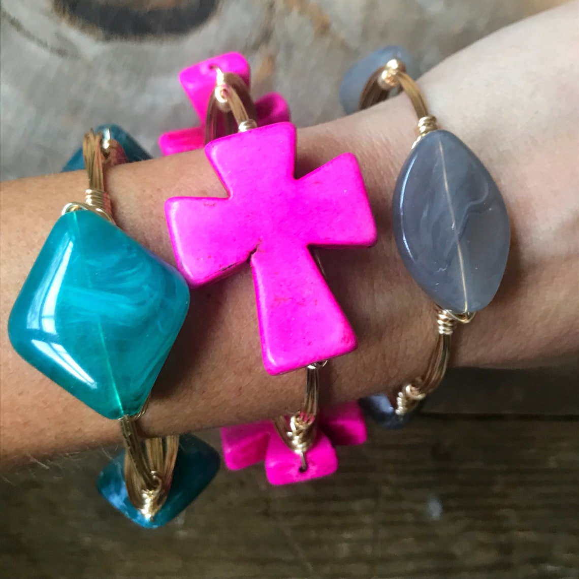 Grey Acrylic Bead Bangle Gray Bead Bangle Bourbon and - Etsy