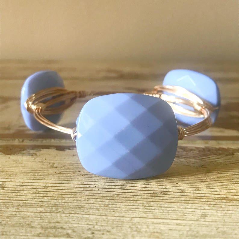 Periwinkle Acrylic Wire Wrap Bangle, Periwinkle Bead Bangle, Bourbon ...