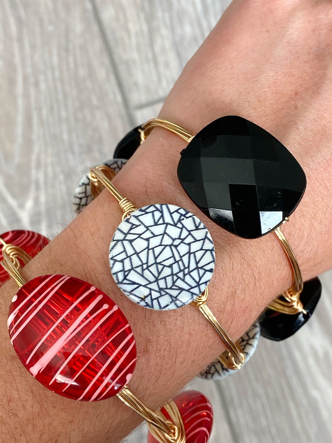 Red Acrylic Wire Bangle, Red Bangle, Red Acrylic Bangle, Bourbon and ...