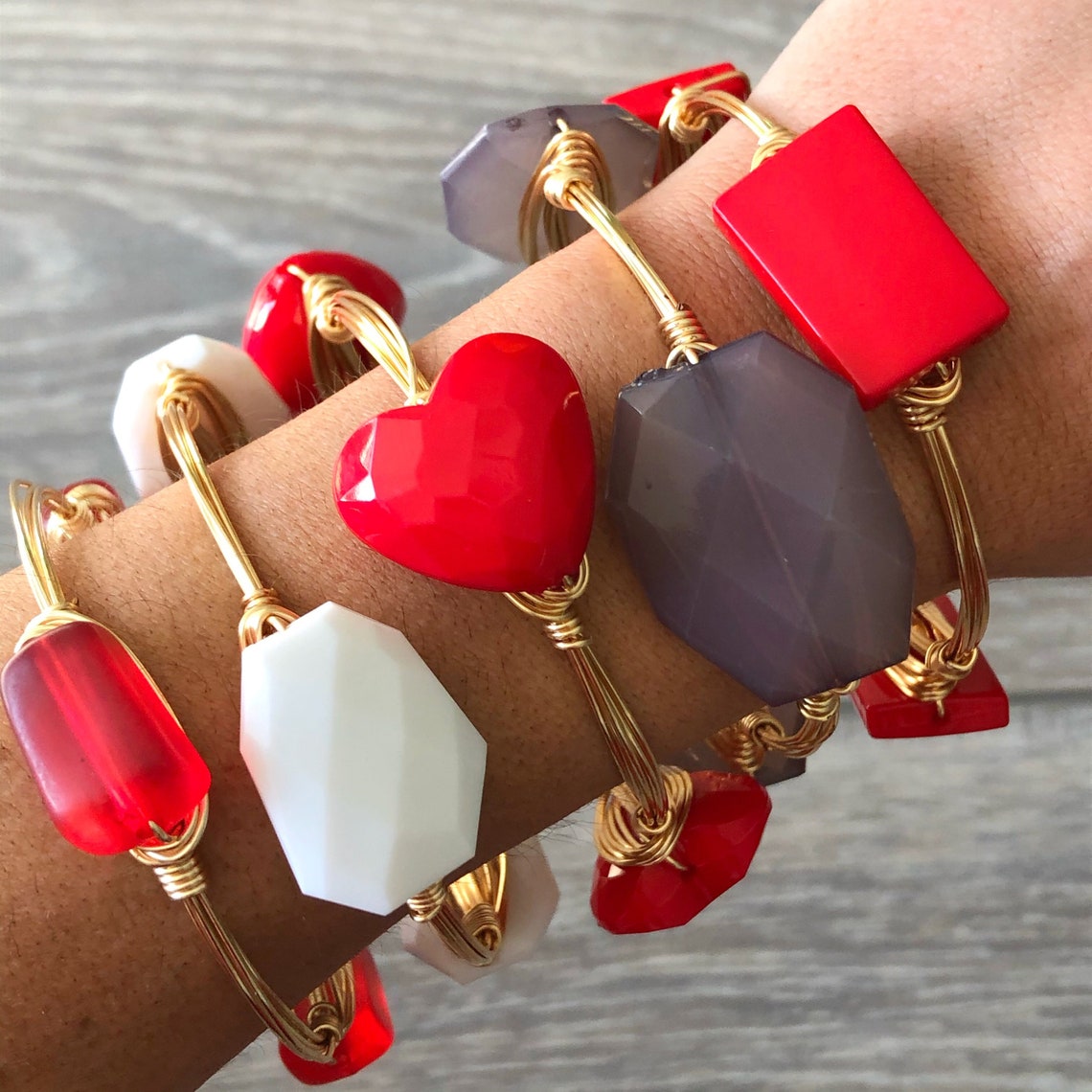 Red Bangle Matte Red Bangle Red Acrylic Bangle Gold Wire - Etsy