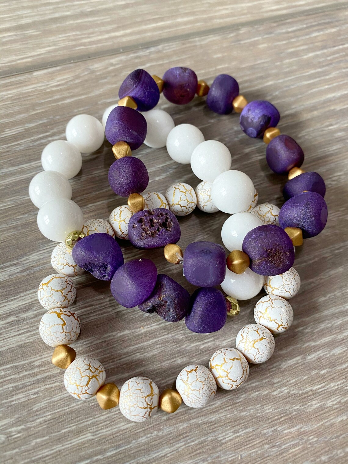 Purple and Gold Beaded Bracelet Purple Bead Bracelet Purple | Etsy
