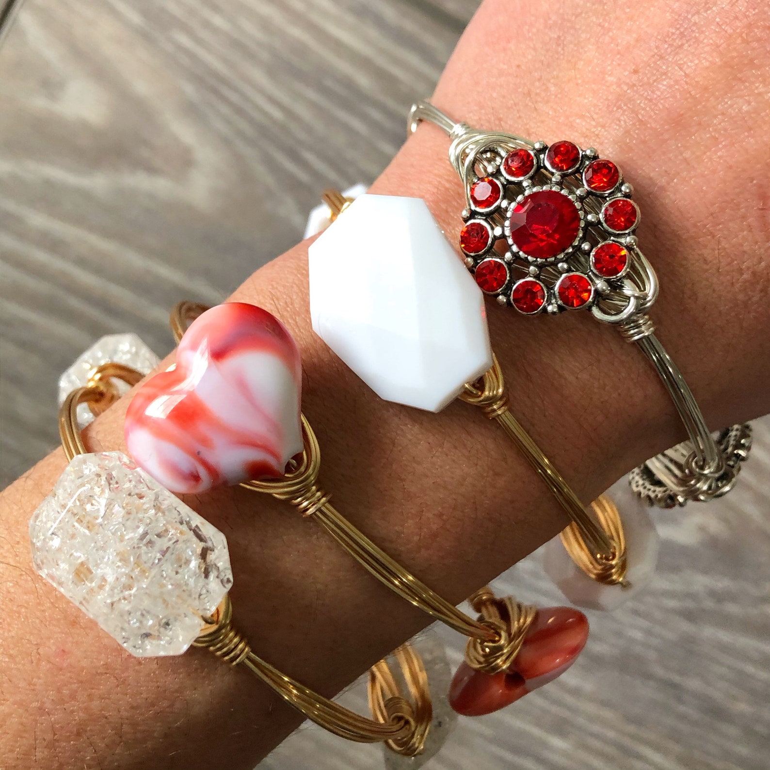 White Acrylic Bead Wire Bangle White Bead Bangle White Wire | Etsy