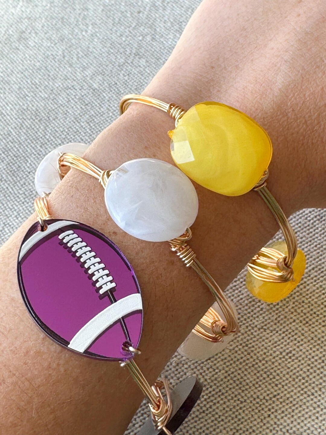 Purple Football Beaded Bangle, Football Bangle, Bourbon and Boweties ...
