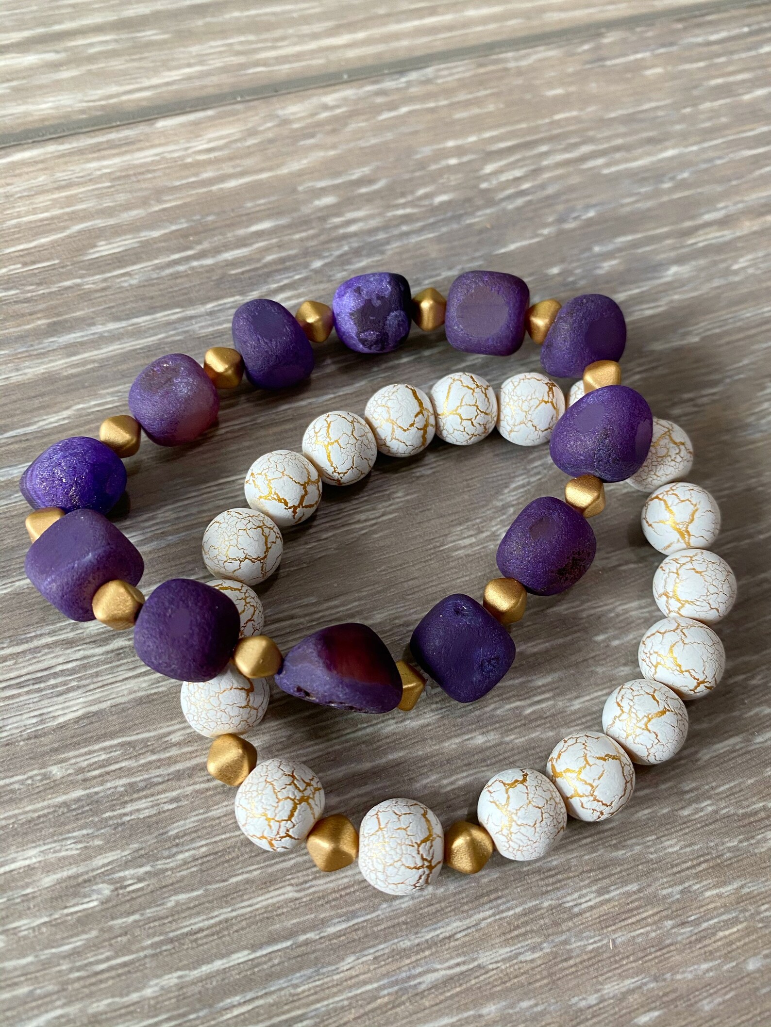 Purple and Gold Beaded Bracelet Purple Bead Bracelet Purple | Etsy