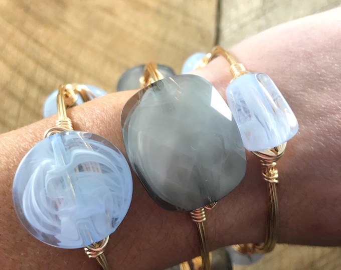 Periwinkle Acrylic Wire Wrap Bangle, Periwinkle Bead Bangle, Bourbon ...