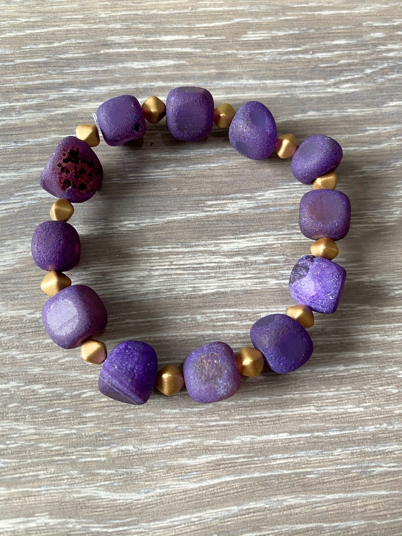 Purple and Gold Beaded Bracelet Purple Bead Bracelet Purple | Etsy