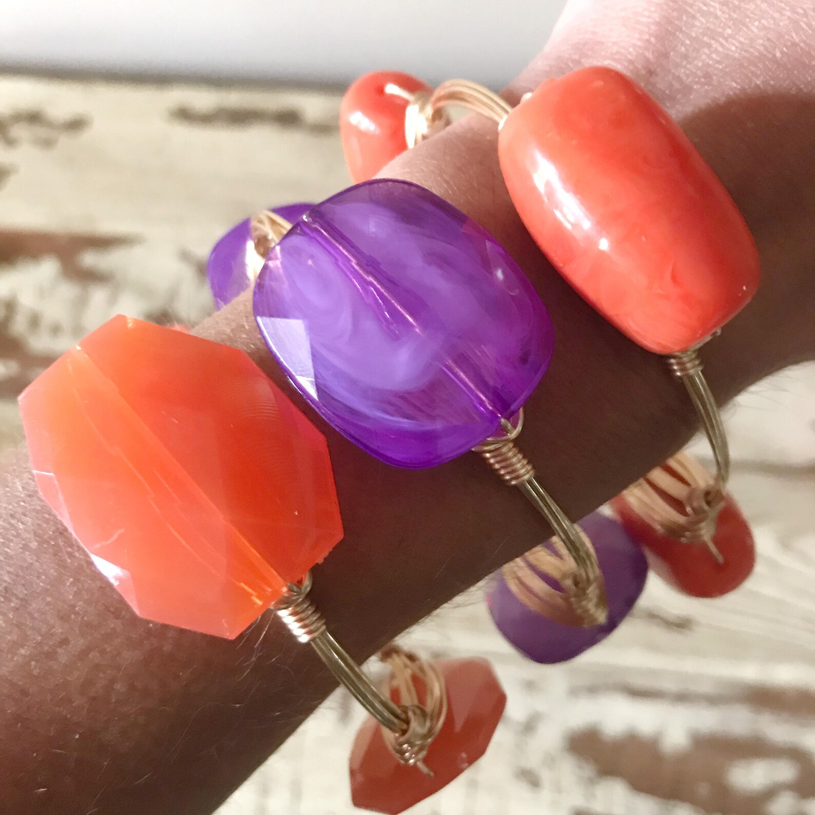 Orange Bead Wire Bangle Orange Bead Bangle Florida Bangle - Etsy