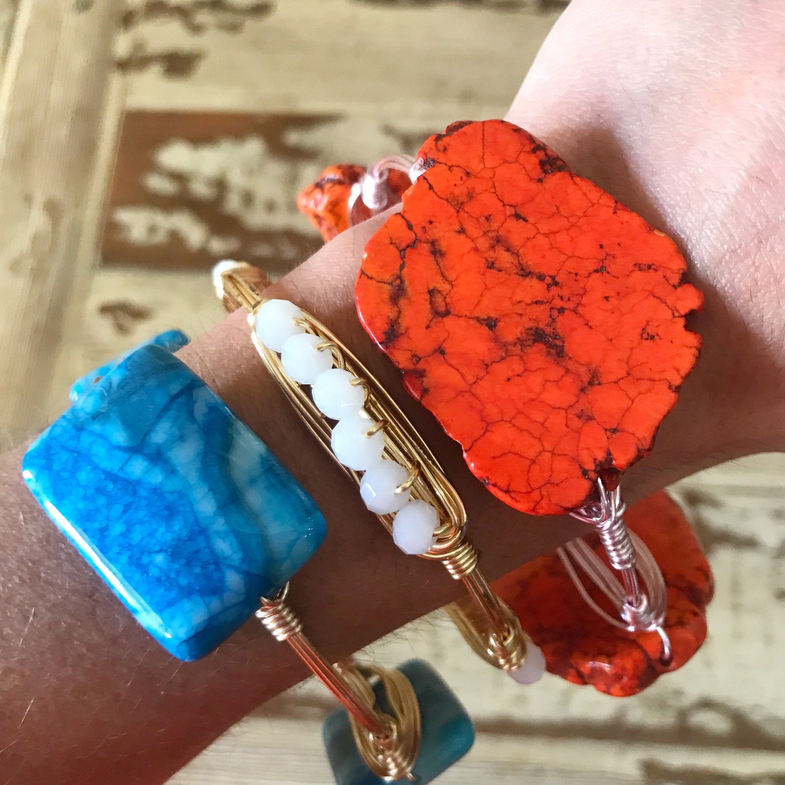 Blue Lace Agate Wire Bangle Blue Agate Bangle Blue Bangle | Etsy