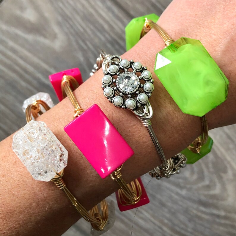 White Acrylic Bead Wire Bangle White Bead Bangle White Wire | Etsy