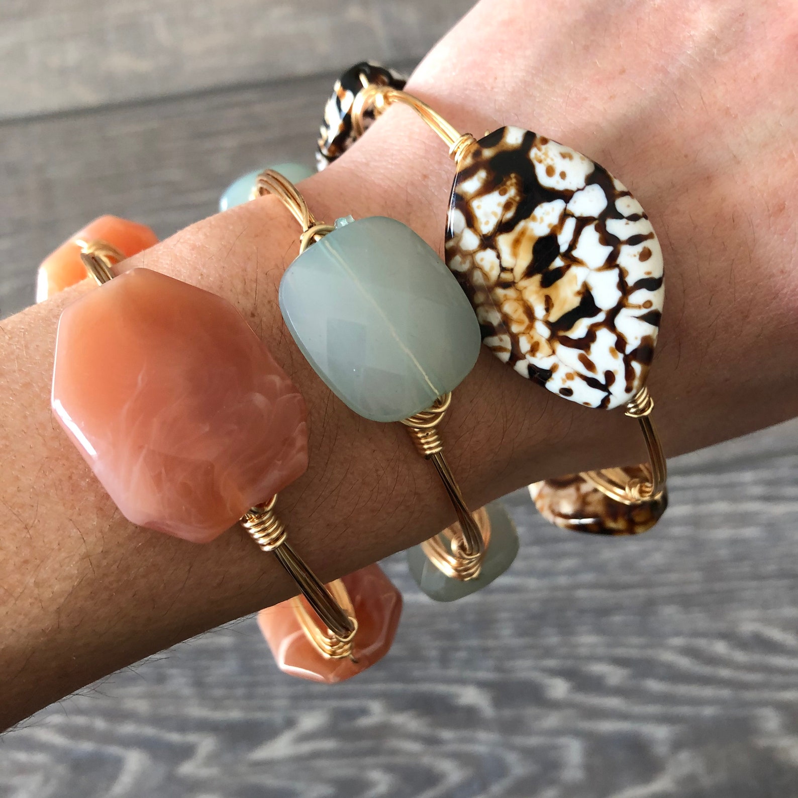 Brown and White Spotted Agate Bangle Brown Agate Bangle | Etsy