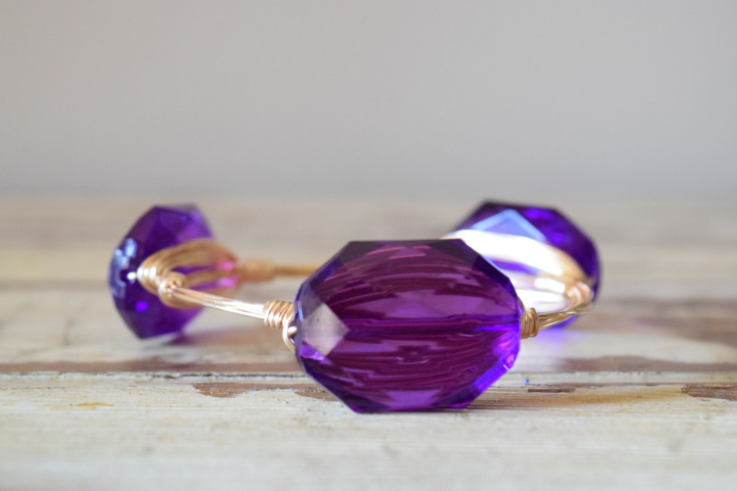 Purple Crystal Acrylic Wire Wrap Bangle Bracelet, Purple Crystal Bangle ...