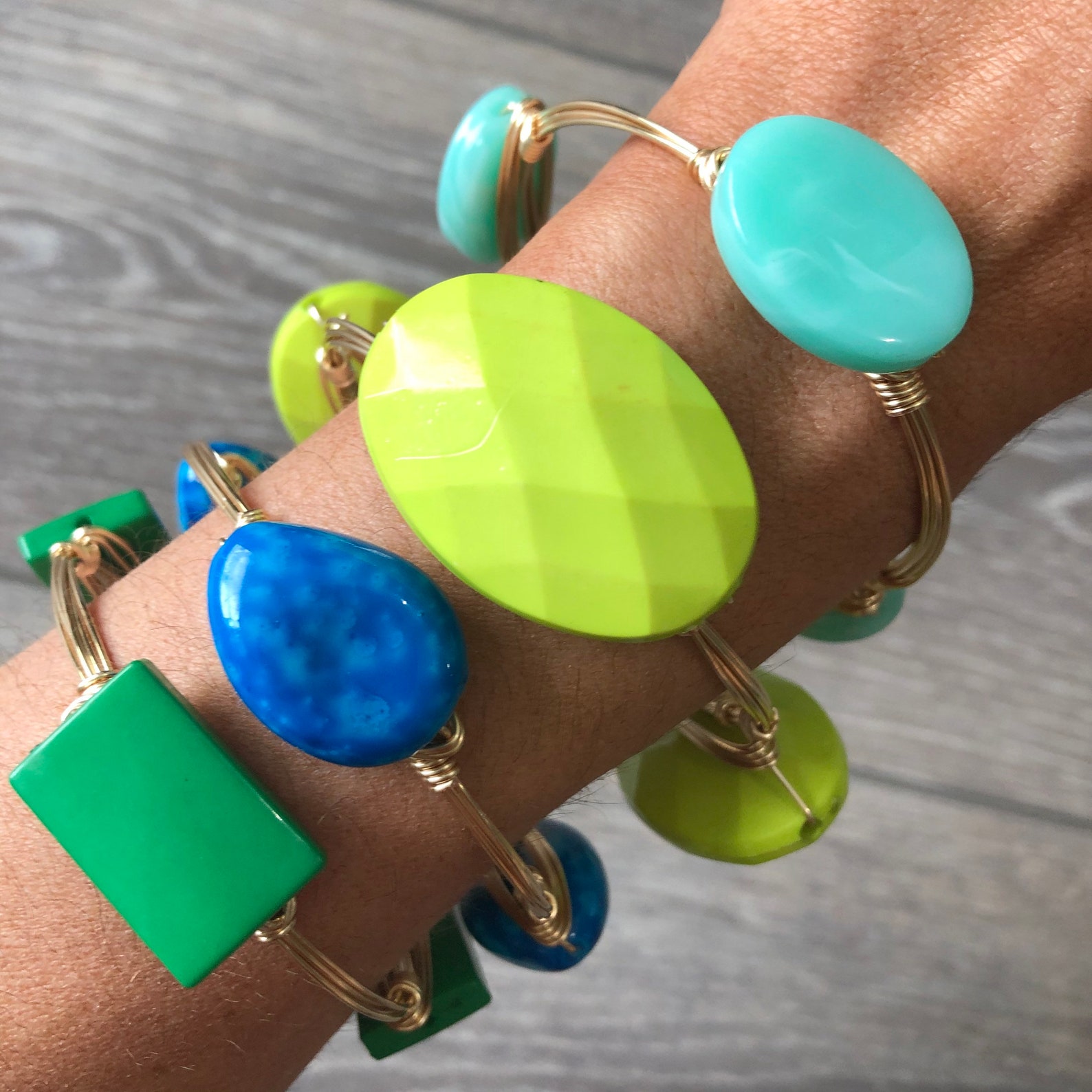 Green Wire Bangle Green Bangle Green Bead Bangle Bourbon | Etsy