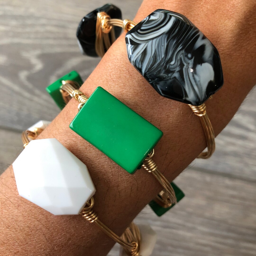 Green Wire Bangle, Green Bangle, Green Bead Bangle, Bourbon and ...