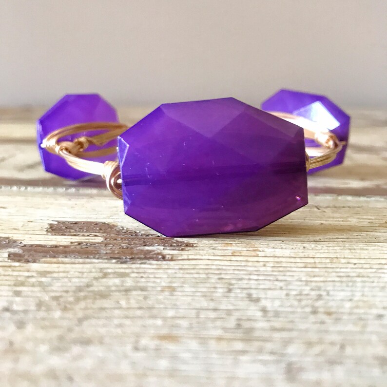 Purple Acrylic Bead Wire Bangle, Purple Bead Bangle, Bourbon and ...